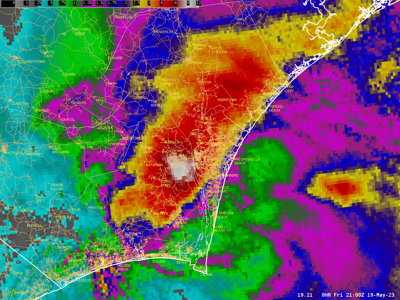 Flash flooding across New Hanover & Brunswick Counties, particularly Leland, on May 19, 2023